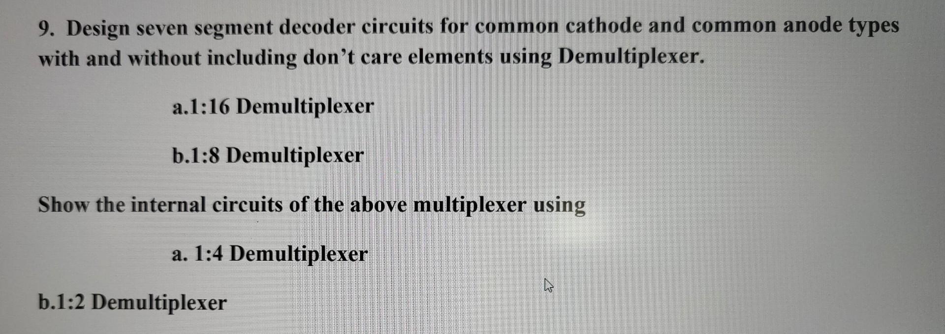 Solved 9. Design seven segment decoder circuits for common | Chegg.com