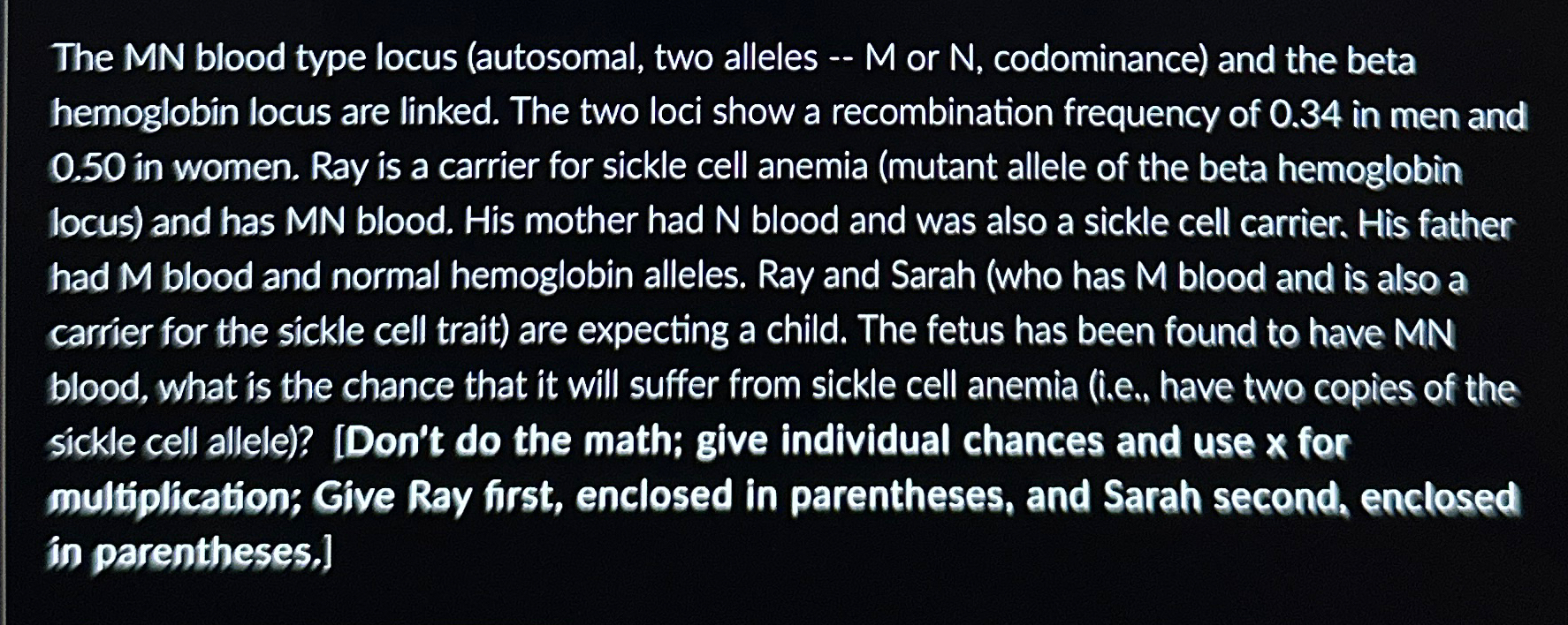 Solved The MN blood type locus (autosomal, ﻿two alleles -- | Chegg.com