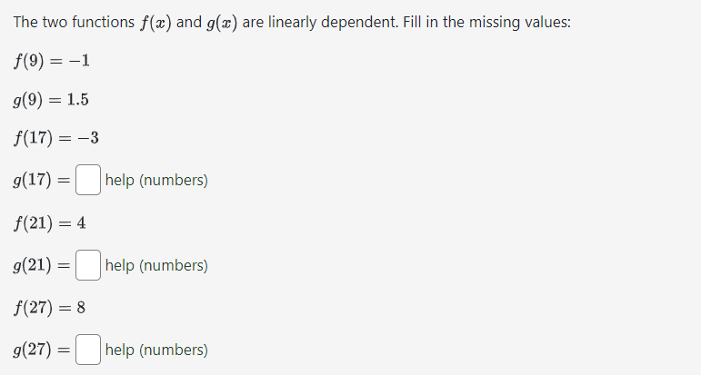 Solved The two functions f(x) ﻿and g(x) ﻿are linearly | Chegg.com