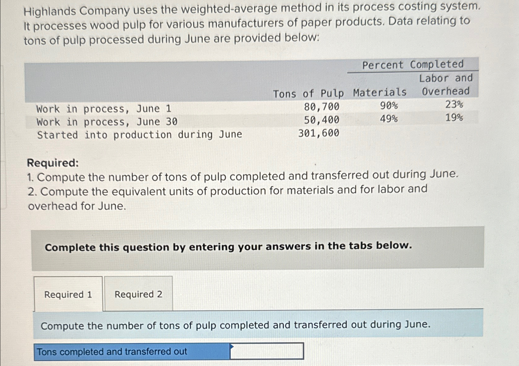 Highlands Company uses the weighted-average method in | Chegg.com