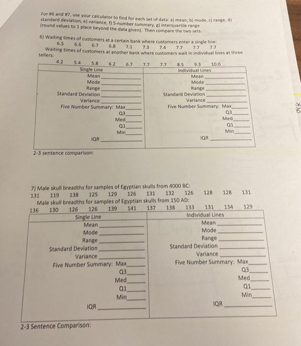 Solved For $16 and W7, use your calculator to find for each | Chegg.com