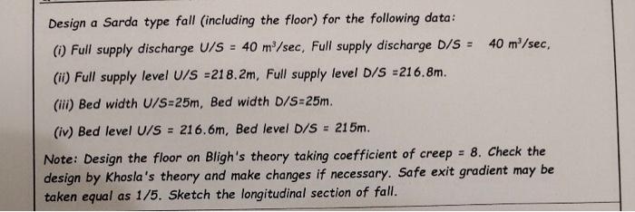 Solved Design a Sarda type fall (including the floor) for | Chegg.com