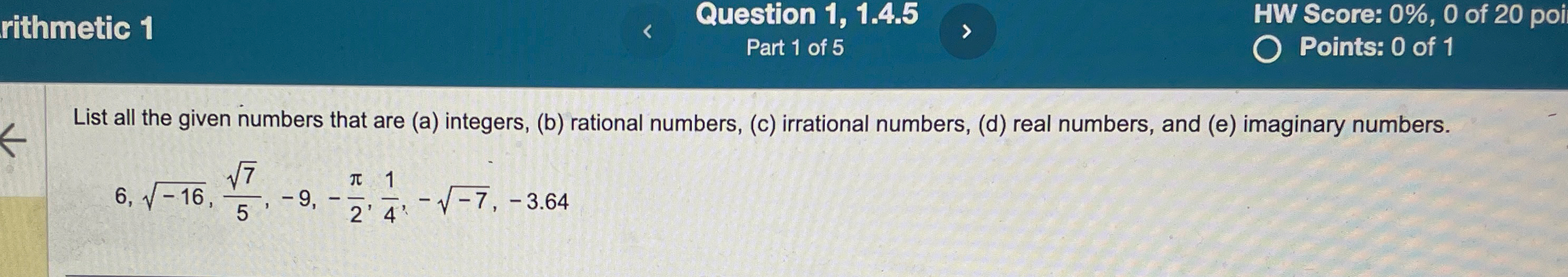 Solved Rithmetic 1question 1 1 4 5hw Score 0 0 ﻿of 20part