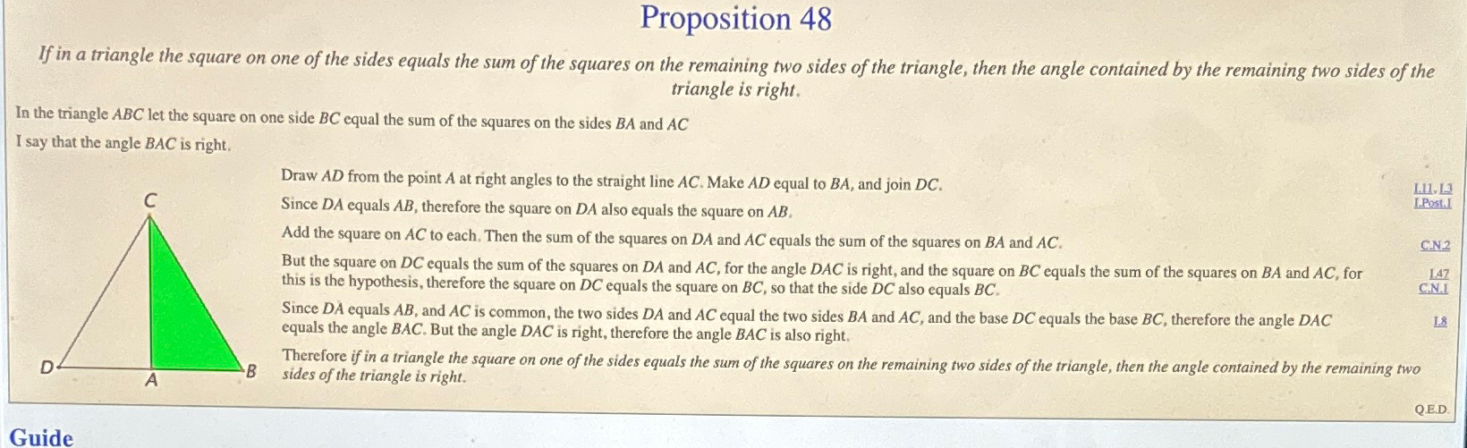 Solved Proposition 48If in a triangle the square on one of | Chegg.com