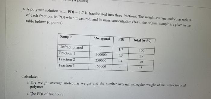 points) b. A polymer solution with PDI = 1.7 is | Chegg.com