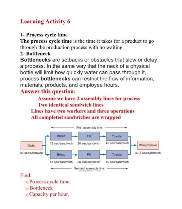 Learning Activity 6 1- Process cycle time The process | Chegg.com