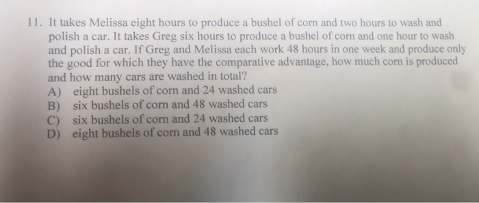 Solved 11. It takes Melissa eight hours to produce a bushel | Chegg.com