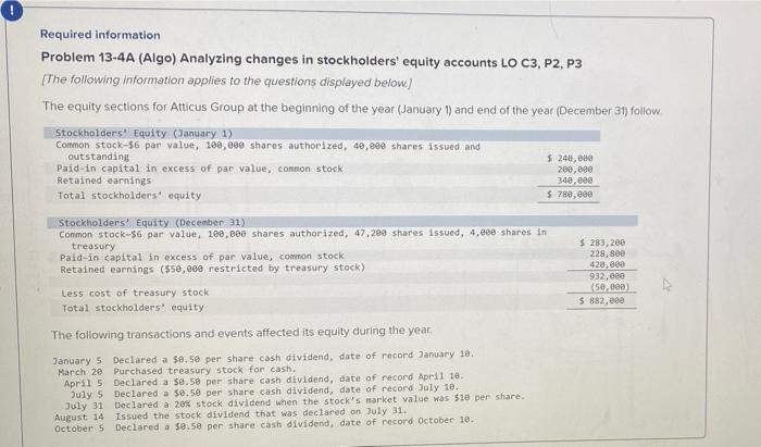 Solved 0 Required information Problem 13-4A (Algo) Analyzing | Chegg.com Solved 0 Required information Problem 13-4A (Algo) Analyzing | Chegg.com