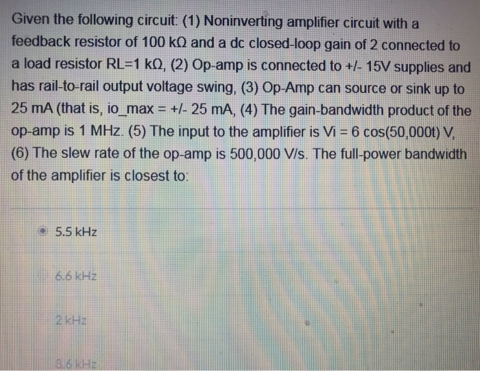 Solved Given the following circuit: (1) Noninverting | Chegg.com