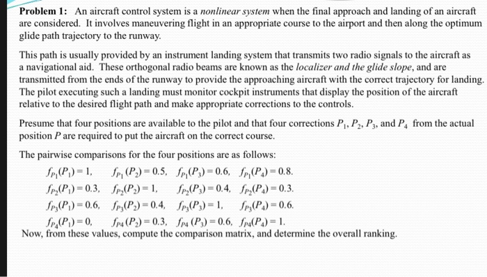 Solved Problem 1: An aircraft control system is a nonlinear | Chegg.com
