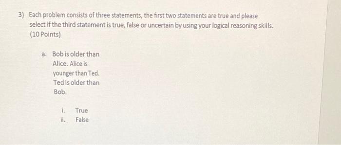 Solved 3) Each problem consists of three statements, the | Chegg.com