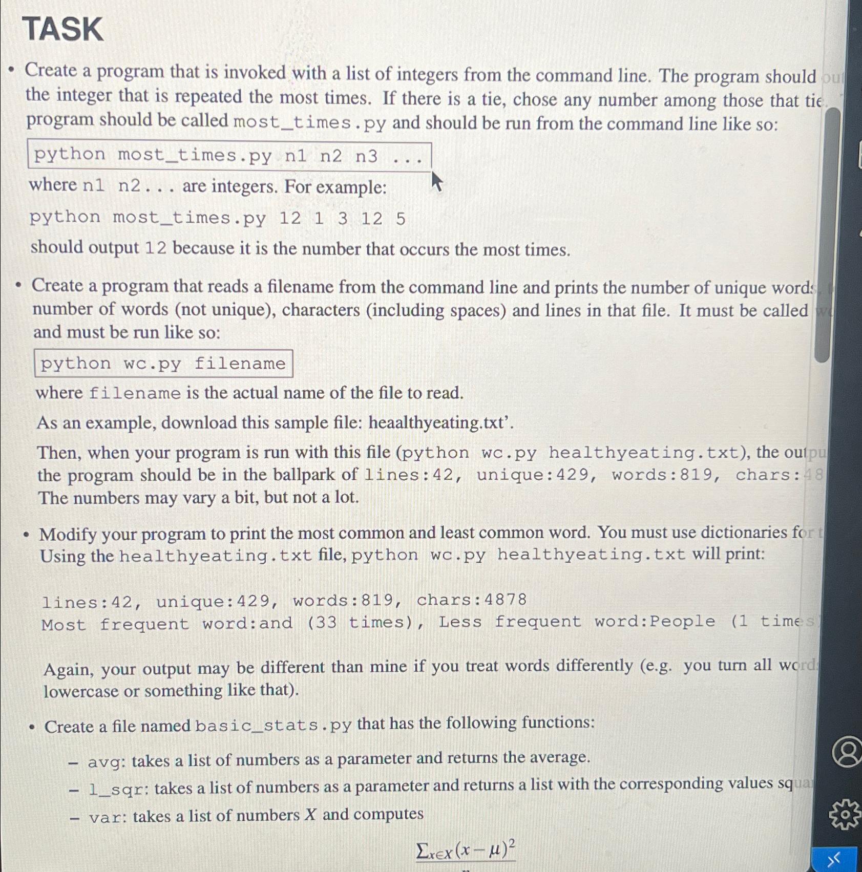 Solved TASKCreate a program that is invoked with a list of | Chegg.com