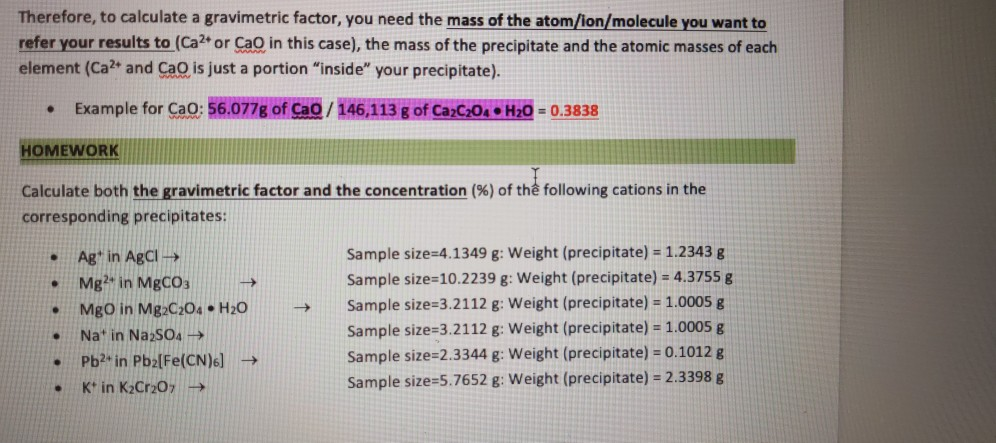 Solved Therefore, to calculate a gravimetric factor, you | Chegg.com