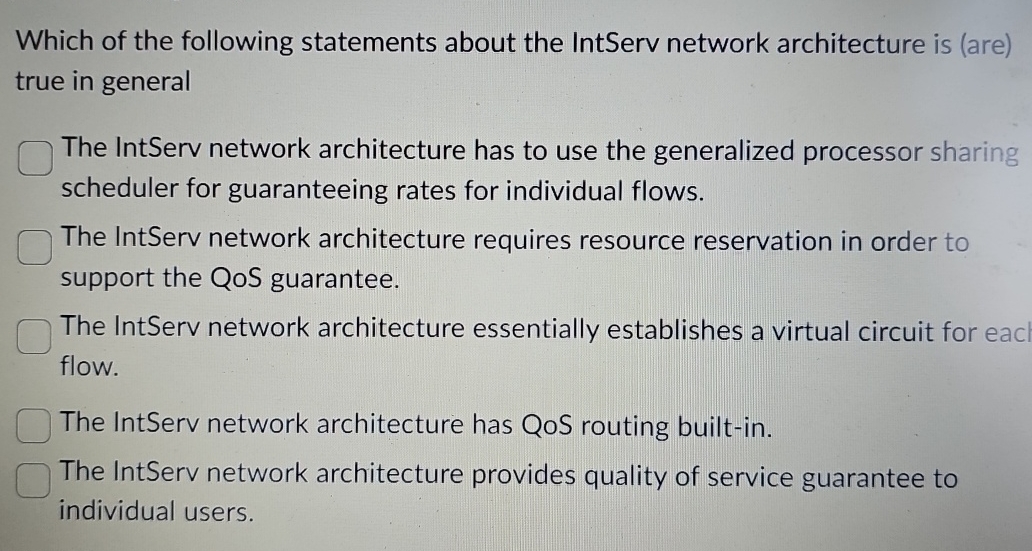 Solved Which Of The Following Statements About The Intserv
