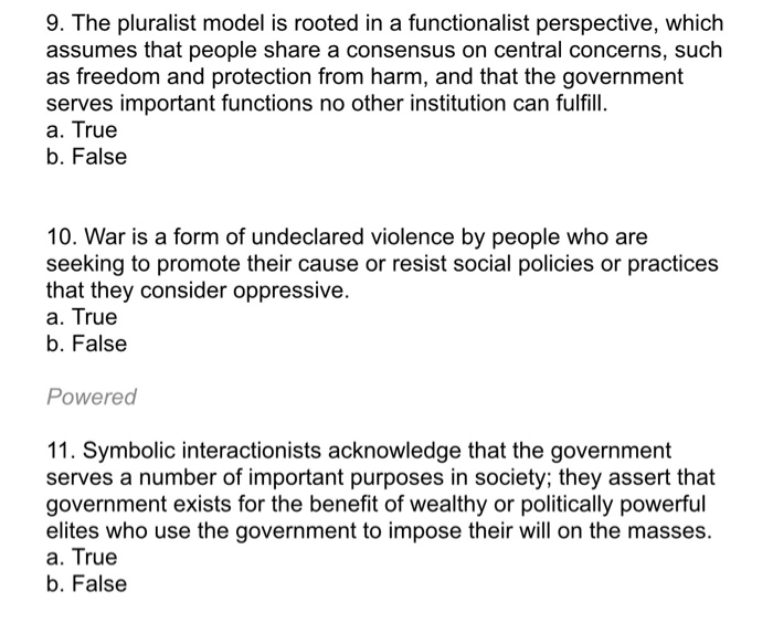 9. The pluralist model is rooted in a functionalist | Chegg.com