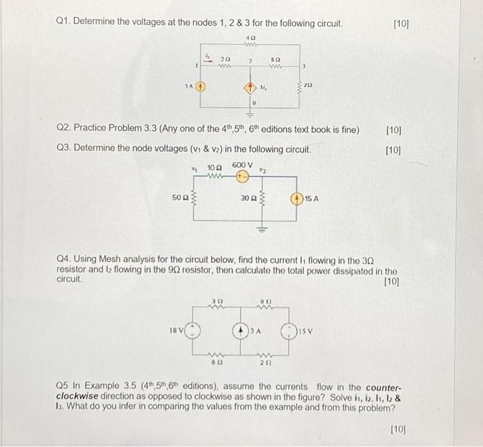Solved Q1. Determine the voltages at the nodes 1,2&3 for the | Chegg.com