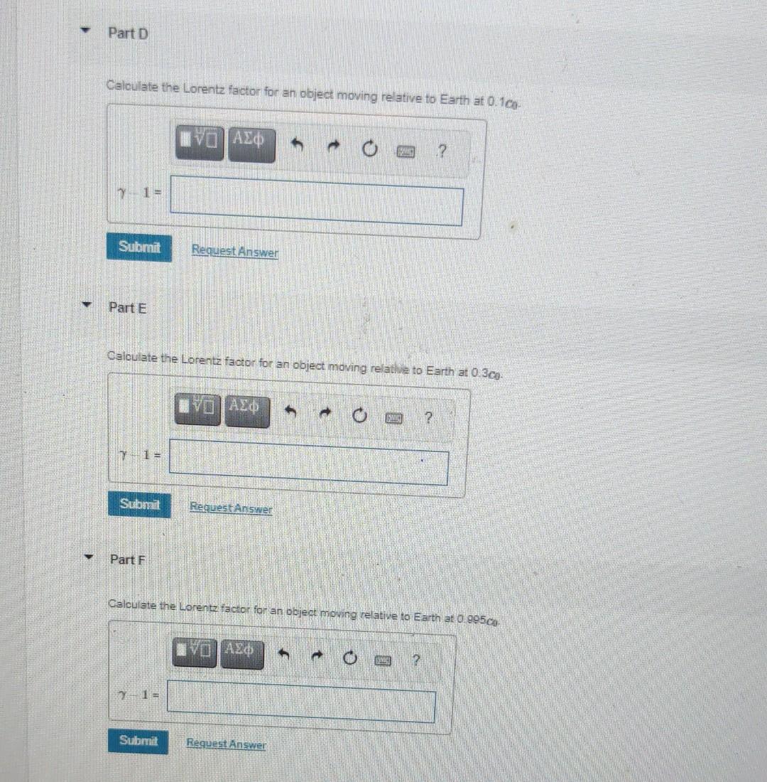 Solved Part A Calculate the Lorentz factor for an object | Chegg.com