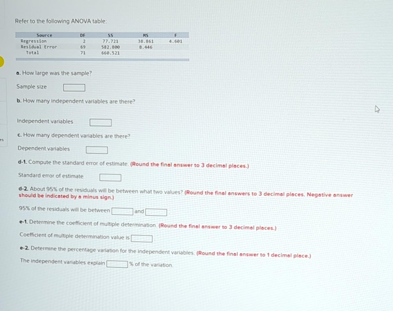 Solved Refer to the following ANOVA table: | Chegg.com