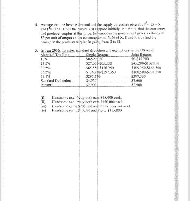 Solved 4. Assume that the inverse demand and the supply | Chegg.com