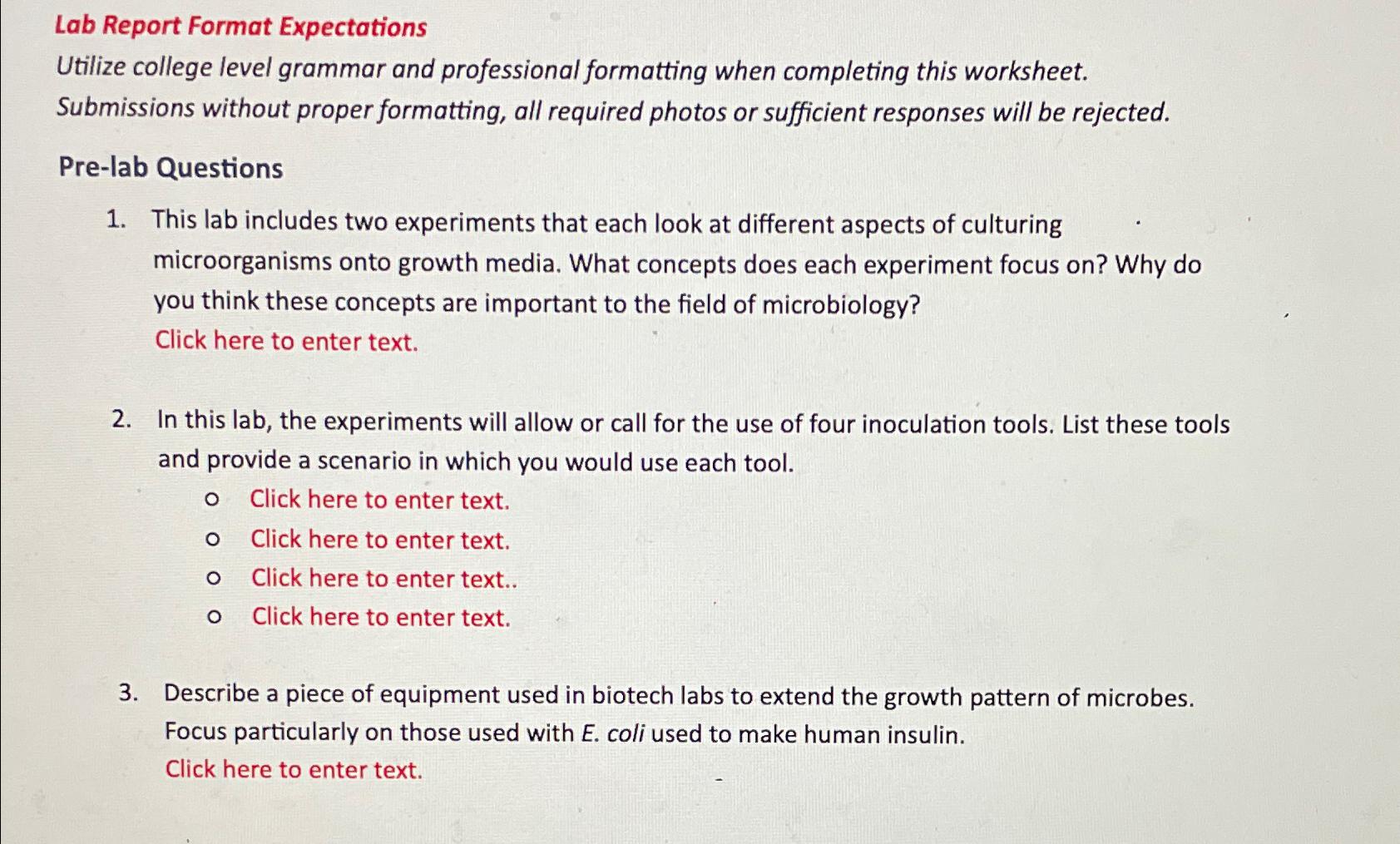 Solved Lab Report Format ExpectationsUtilize college level | Chegg.com