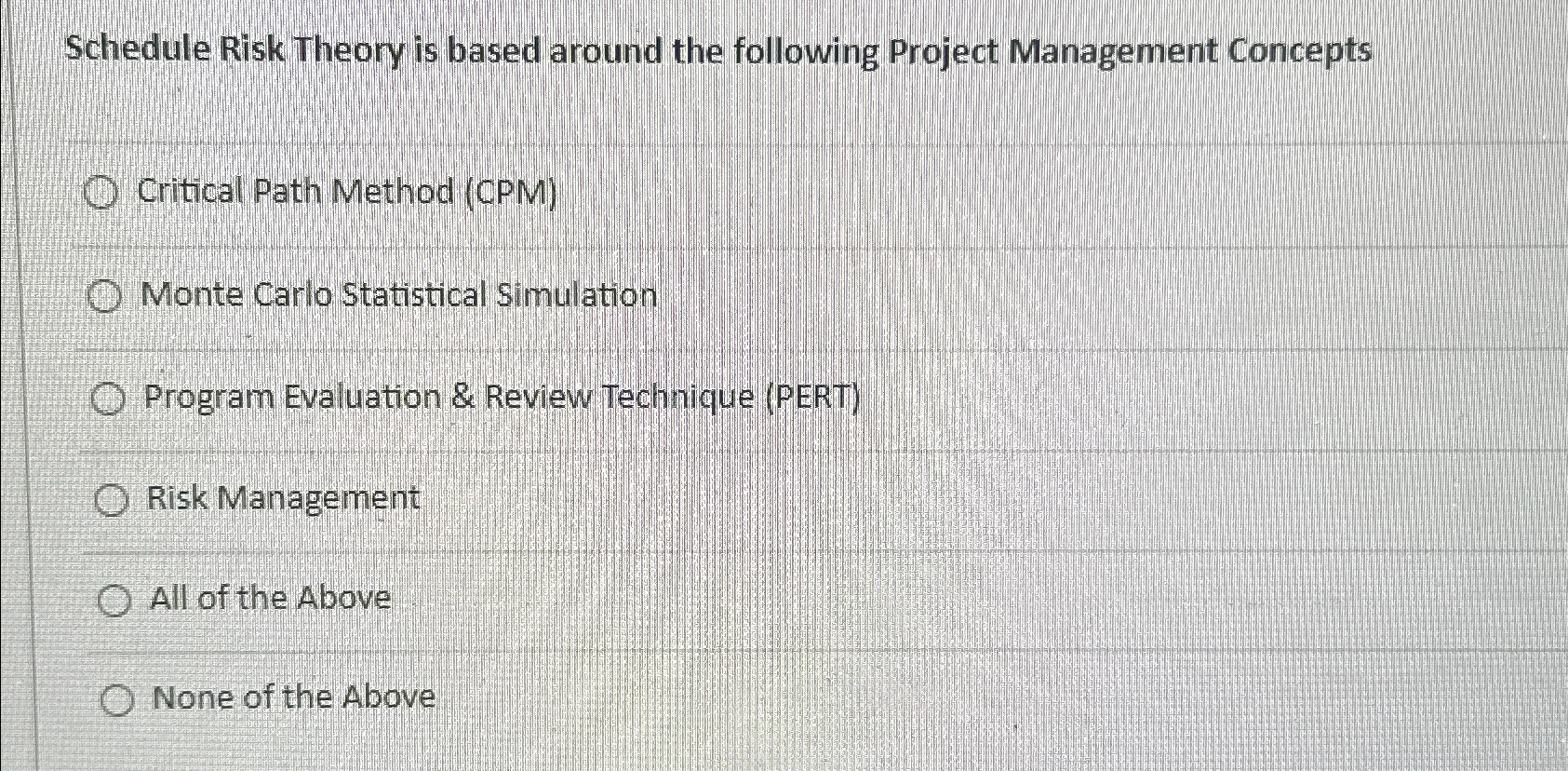 Solved Schedule Risk Theory is based around the following | Chegg.com