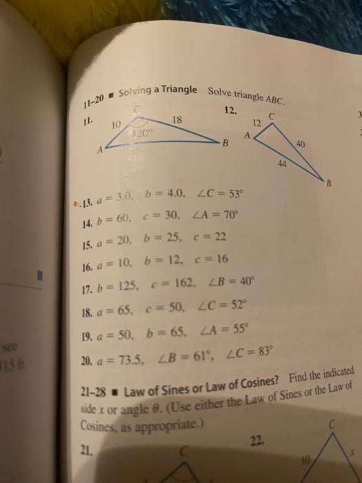 Solved Solving a Triangle Solve triangle ABC. 11-20 - 12. 3 | Chegg.com