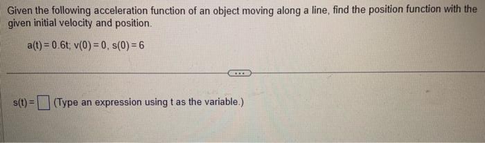 Solved Given The Following Acceleration Function Of An