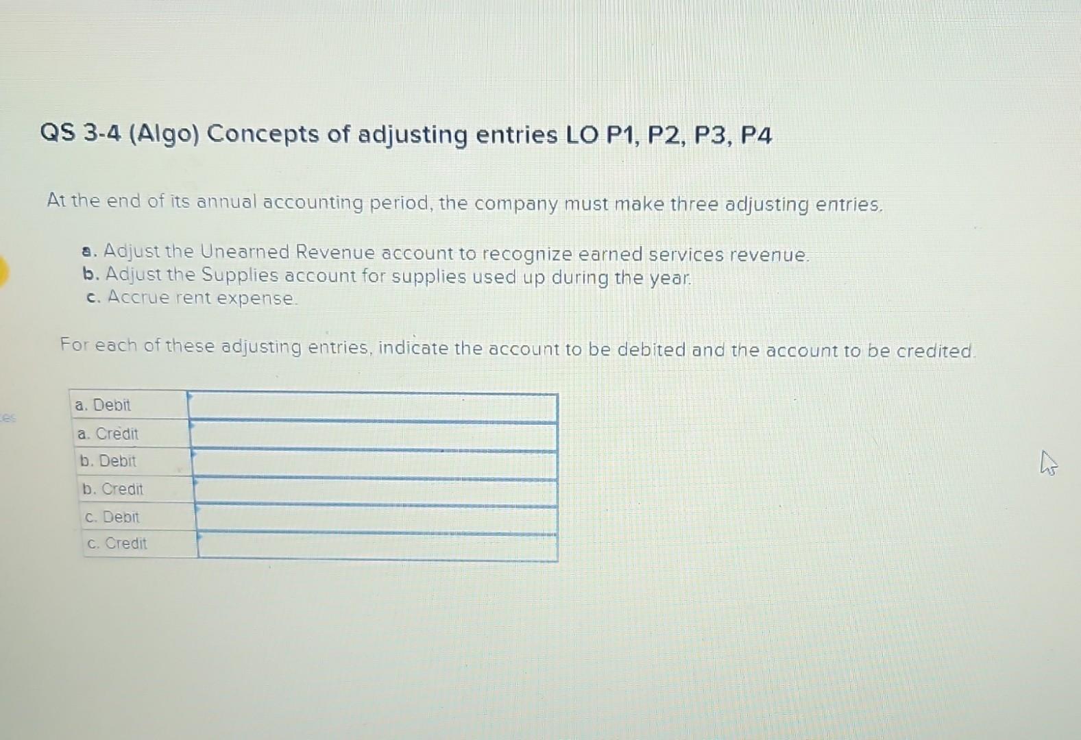 Solved QS 3-4 (Algo) Concepts of adjusting entries LOP1, P2, | Chegg.com