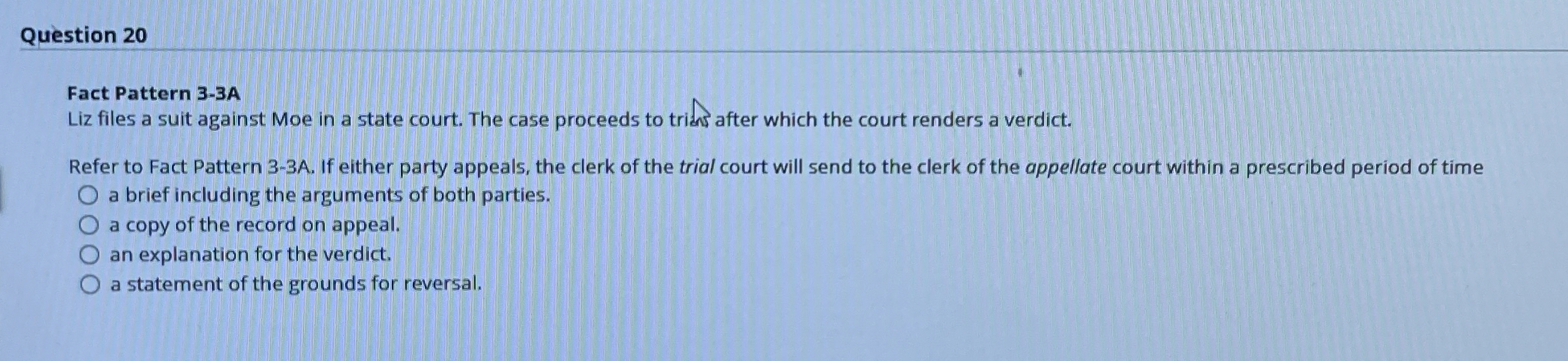 Solved Question 20Fact Pattern 3-3ALiz files a suit against | Chegg.com