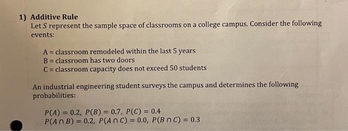 Solved 1) Additive Rule Let S represent the sample space of | Chegg.com