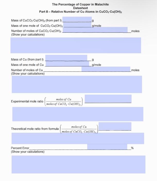 Solved Part I - Percentage of Cu in CuCO3⋅Cu(OH)2 Name: | Chegg.com