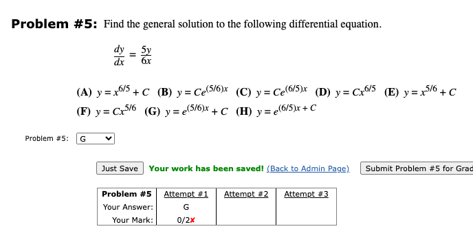 Solved Problem #5:Your work has been saved! (Back to Admin | Chegg.com