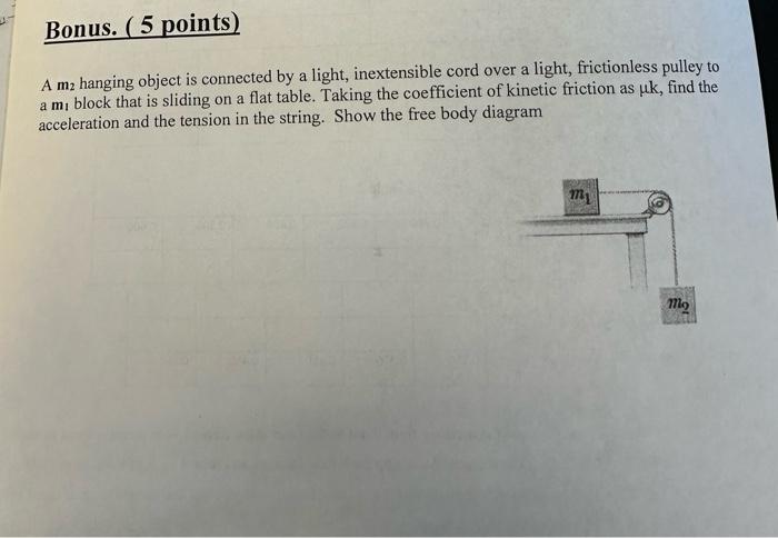 Solved A m2 hanging object is connected by a light, | Chegg.com