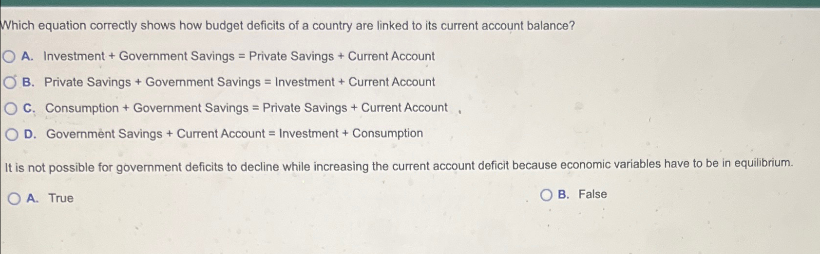 Solved Which equation correctly shows how budget deficits of | Chegg.com