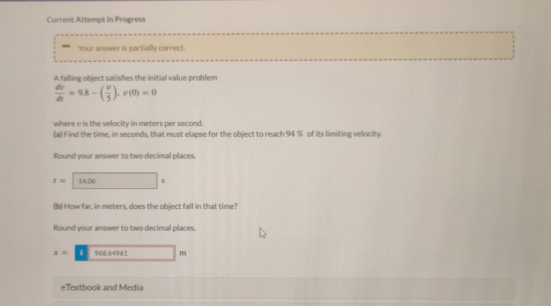 Solved Current Attempt in Progress A falling object | Chegg.com