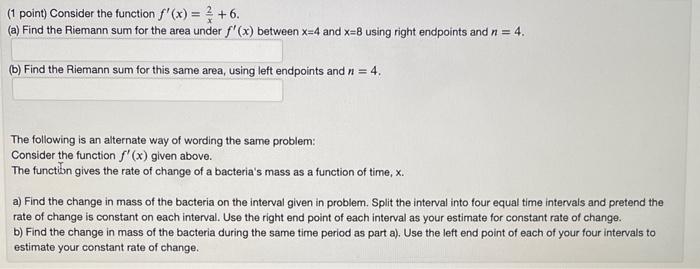 Solved (1 point) Consider the function f′(x)=x2+6 (a) Find | Chegg.com