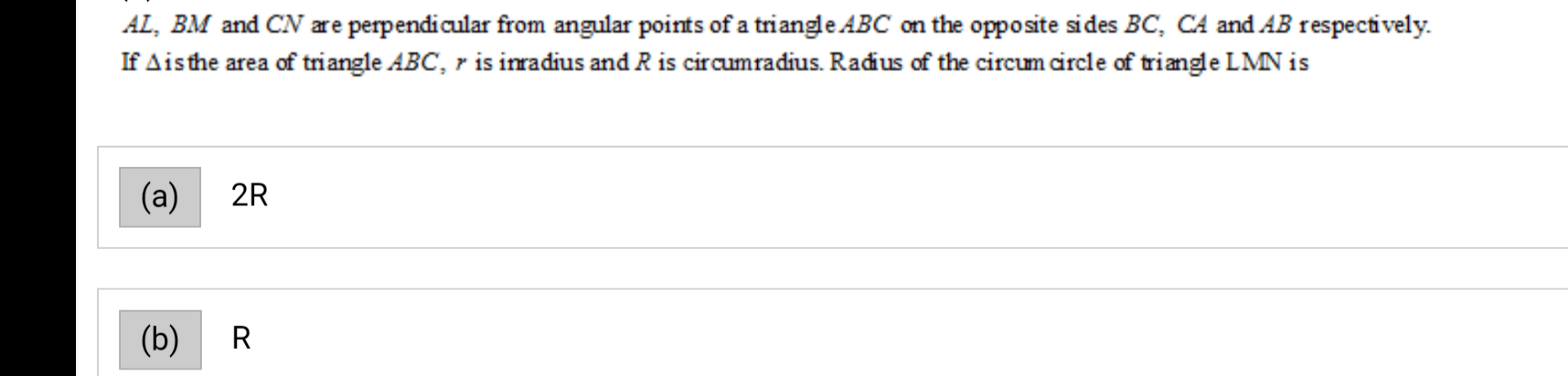 Solved AL,BM ﻿and CN ﻿are perpendicular from angular points | Chegg.com