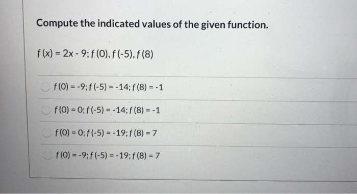 Solved Compute the indicated values of the given function. | Chegg.com