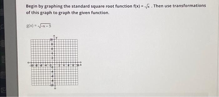 Solved Begin by graphing the standard square root function | Chegg.com