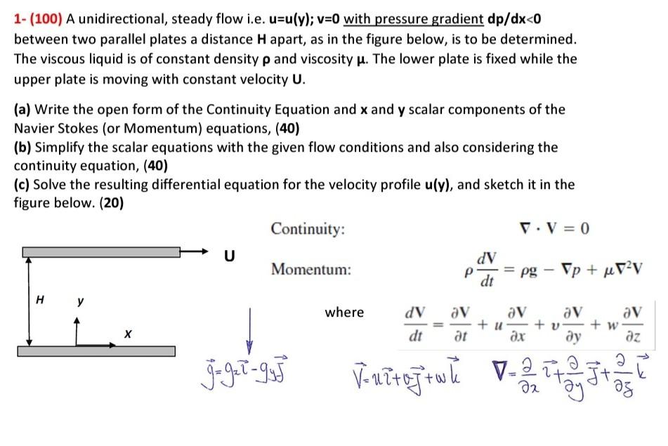 Solved 1- (100) A unidirectional, steady flow i.e. | Chegg.com