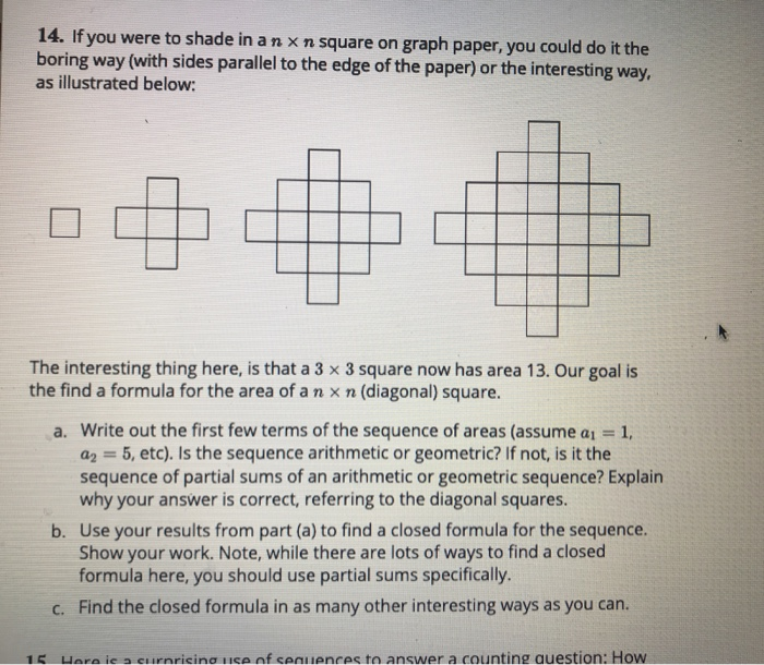 Solved 14. If you were to shade in a nxn square on graph | Chegg.com