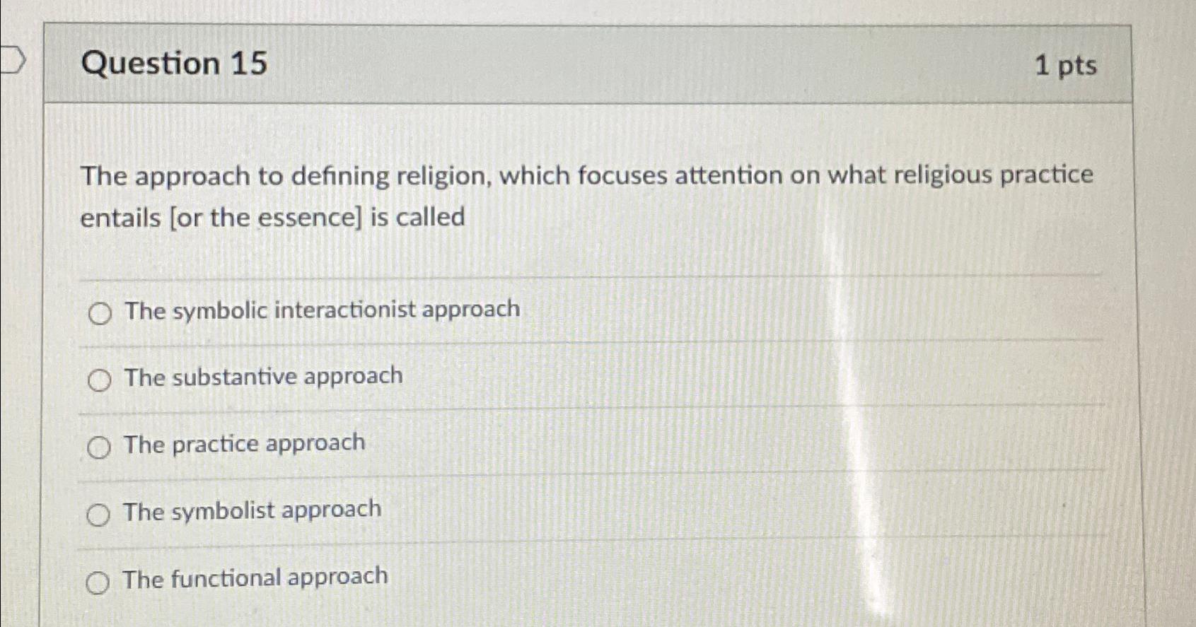 Solved Question 151 ﻿ptsThe approach to defining religion, | Chegg.com