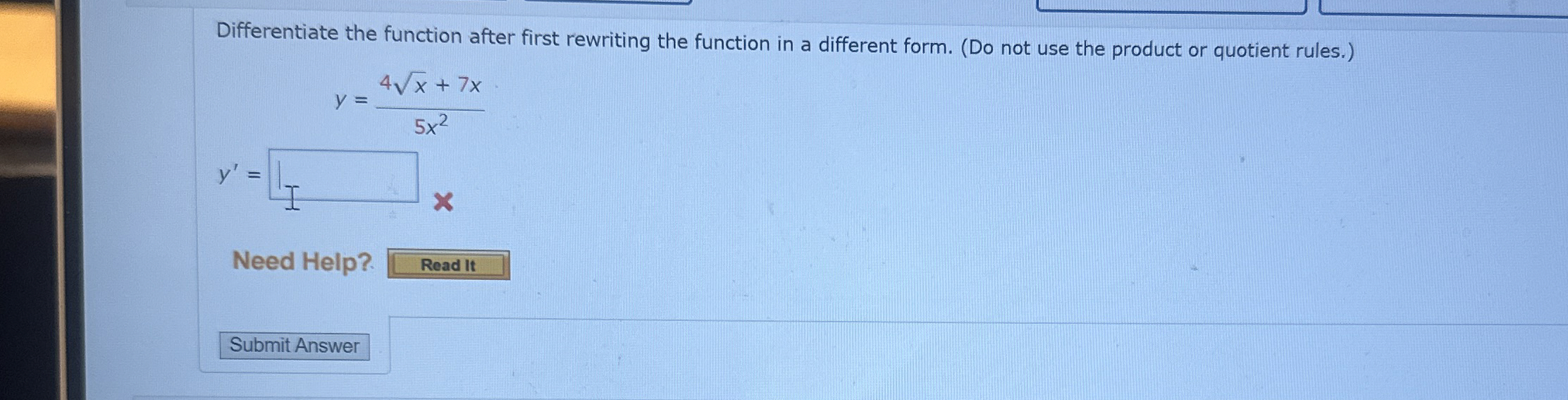 Solved Differentiate the function after first rewriting the | Chegg.com