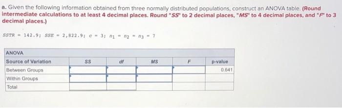 Solved a. Given the following information obtained from | Chegg.com