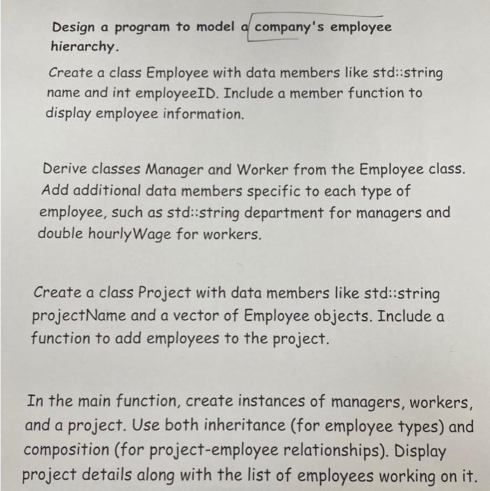 Solved Design a program to model a company's employee | Chegg.com