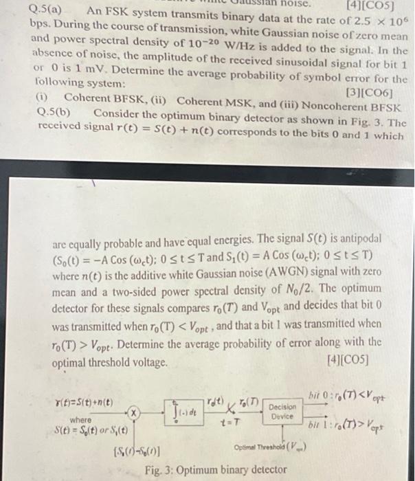 Solved Q.5(a) An FSK system transmits binary data at the | Chegg.com