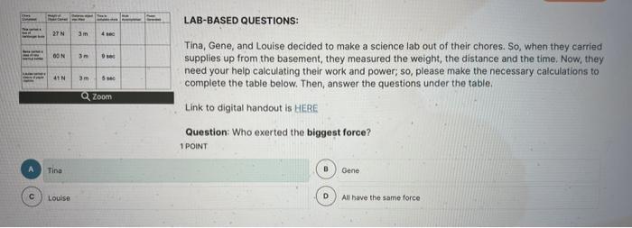 LAB-BASED QUESTIONS: Tina, Gene, and Louise decided | Chegg.com