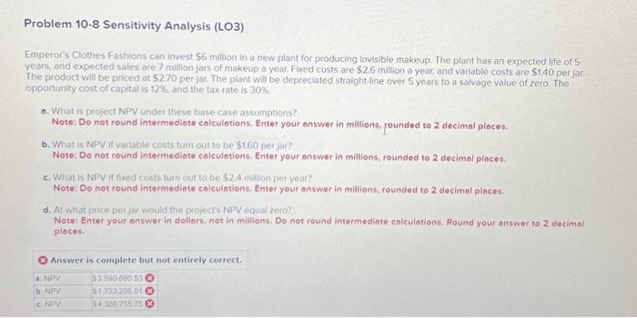 Solved Problem 10.8 Sensitivity Analysis (LO3) Emperor's | Chegg.com