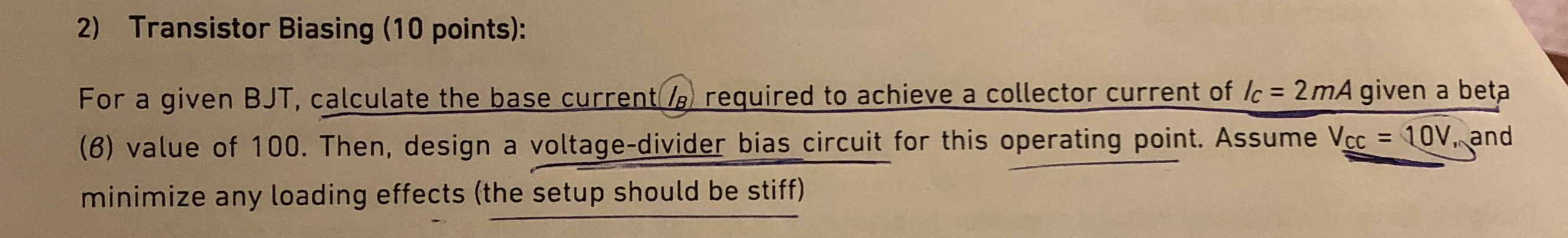 Solved Transistor Biasing (10 ﻿points):For a given BJT, | Chegg.com