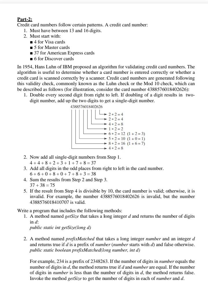 Solved Part-2: Credit card numbers follow certain patterns. | Chegg.com